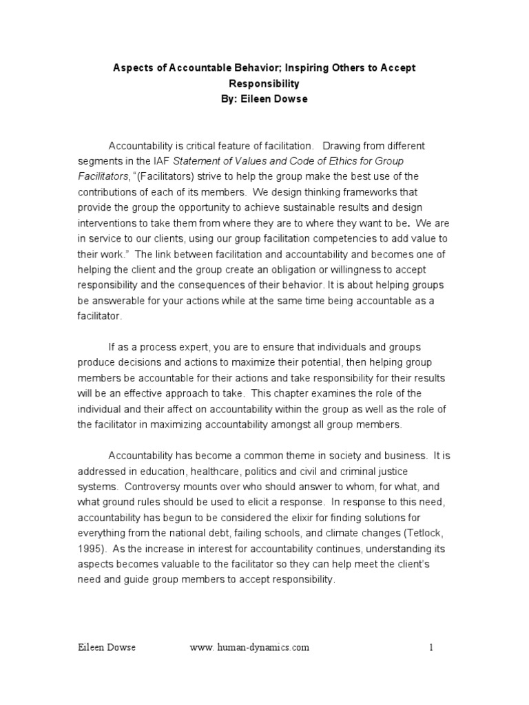Accountable Behavior | PDF | Facilitator | Accountability
