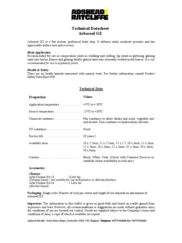 Arboseal GZ Data Sheet. | PDF | Science & Mathematics