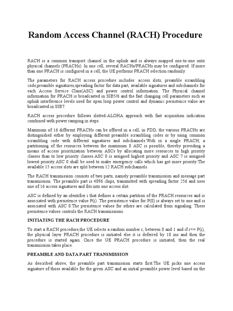 Random Access Channel (RACH) Procedure | Download Free PDF | Duplex ...