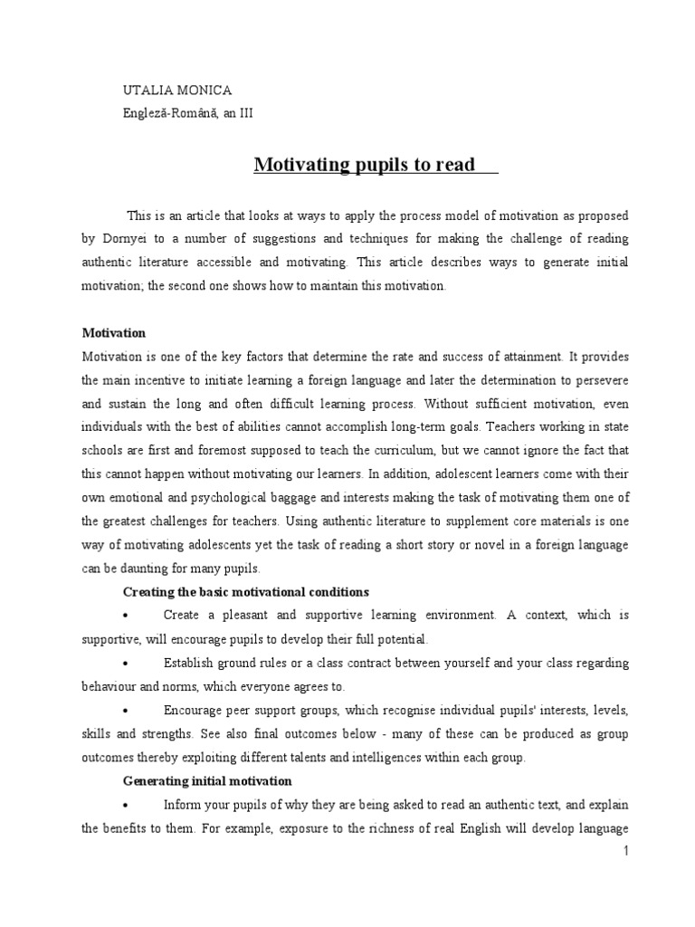 Motivating Pupils To Read | PDF | Motivation | Motivational