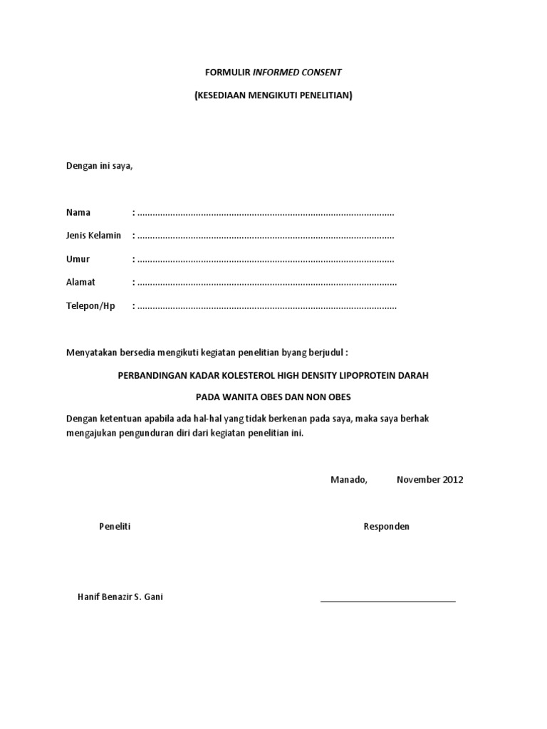 Formulir Informed Consent Pasien | PDF
