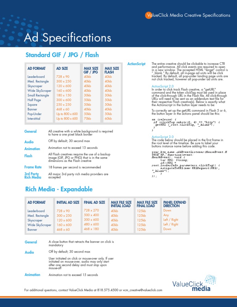 Ad Specifications: Standard GIF / JPG / Flash | PDF | Adobe Flash ...