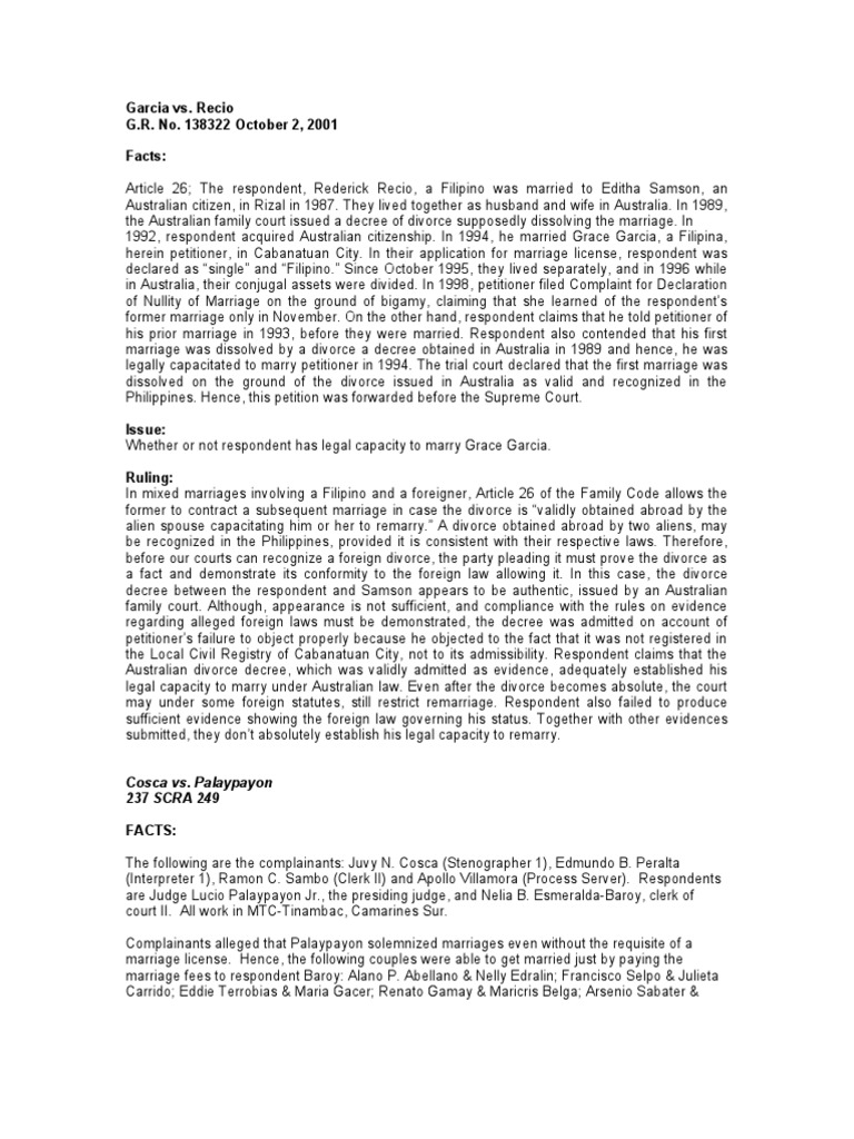 IV. Marriage, Formal and Essential Requisites B. Requisites of Marriage ...