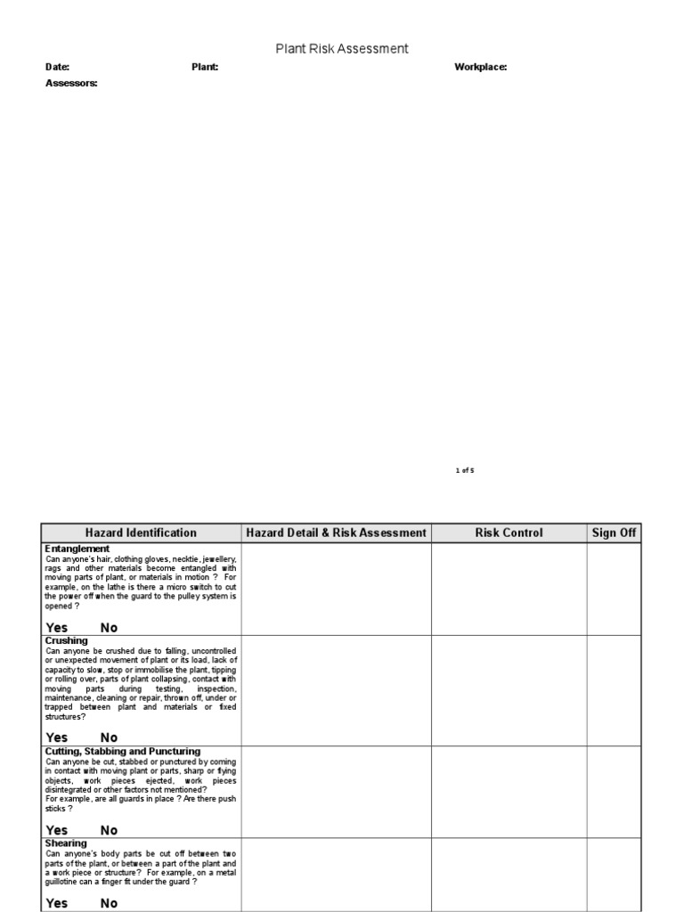 Blank Risk Assessment Template | PDF | Switch | Chemistry