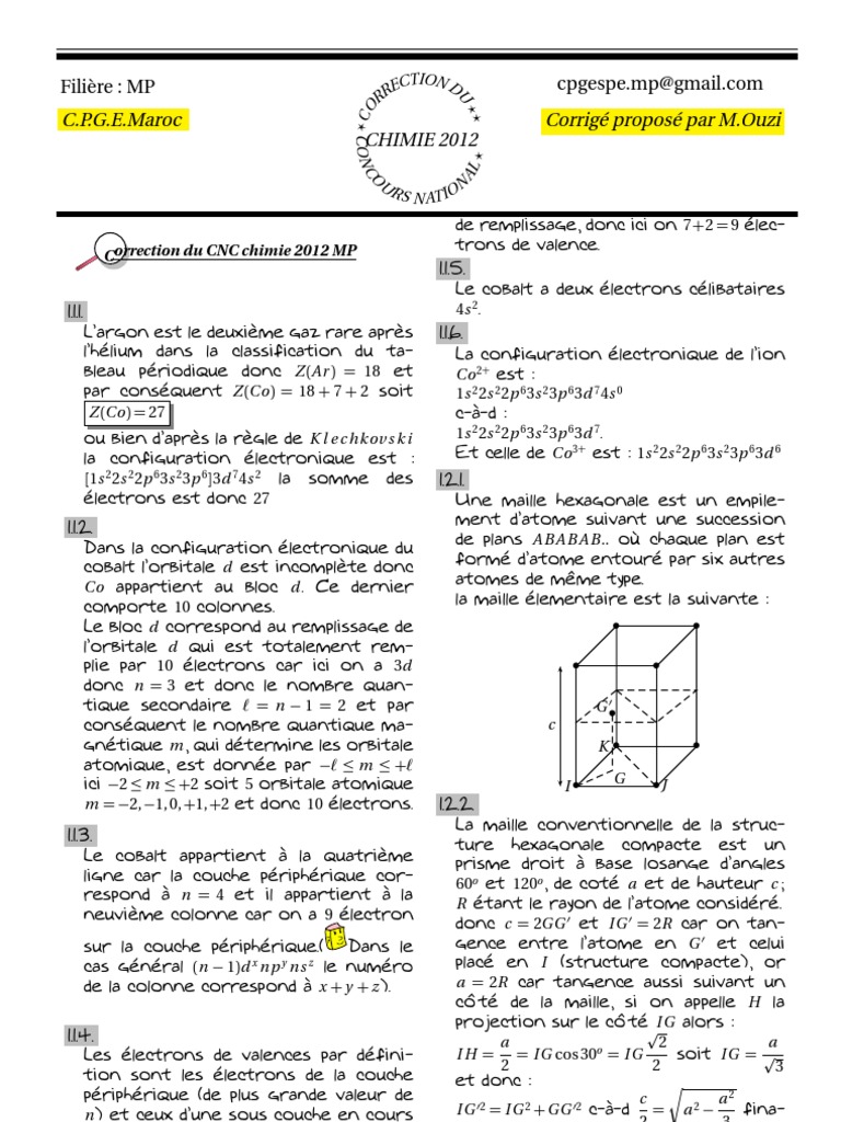 Correction CNC Chimie 2012 MP | PDF | Méthodes et références pédagogiques