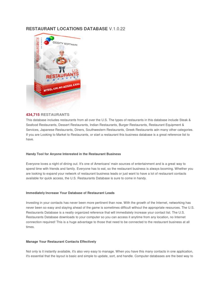 Restaurant Locations Database | PDF | Databases | Websites