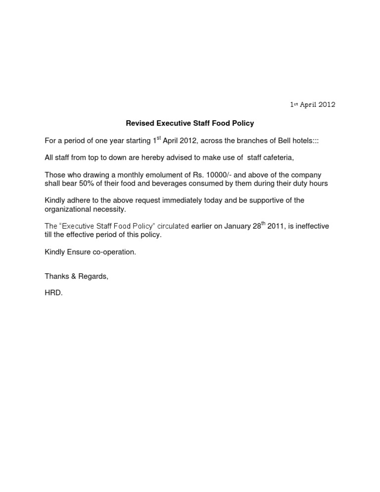 Executive Staff Food Policy Update | PDF | Business