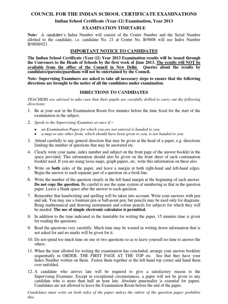 57time Table ISC 2013 Examination | PDF | Test (Assessment) | Human ...