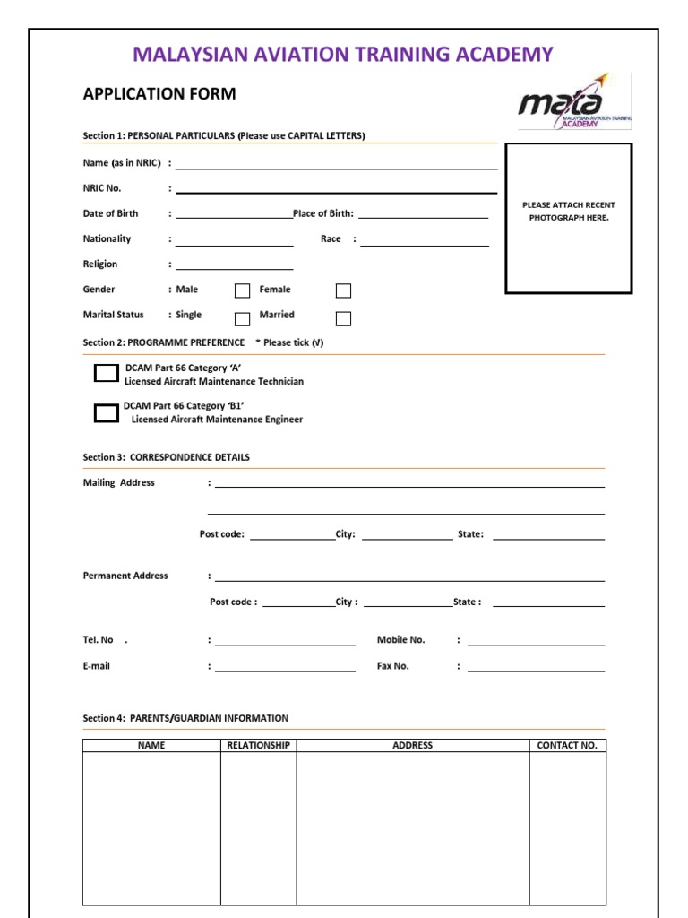 Malaysian Aviation Academy Application Form | PDF