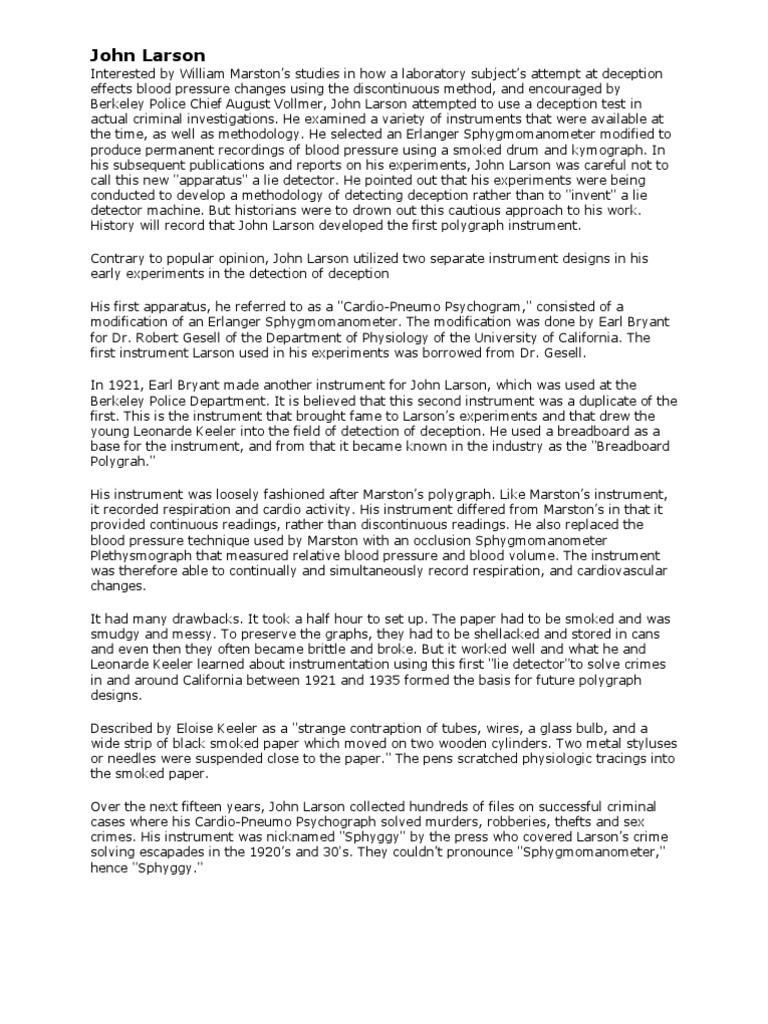 John Larson | PDF | Polygraph | Nature