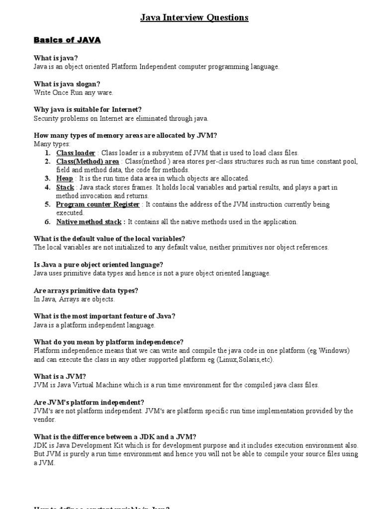 Java Interview Questions | PDF | Class (Computer Programming) | Method ...