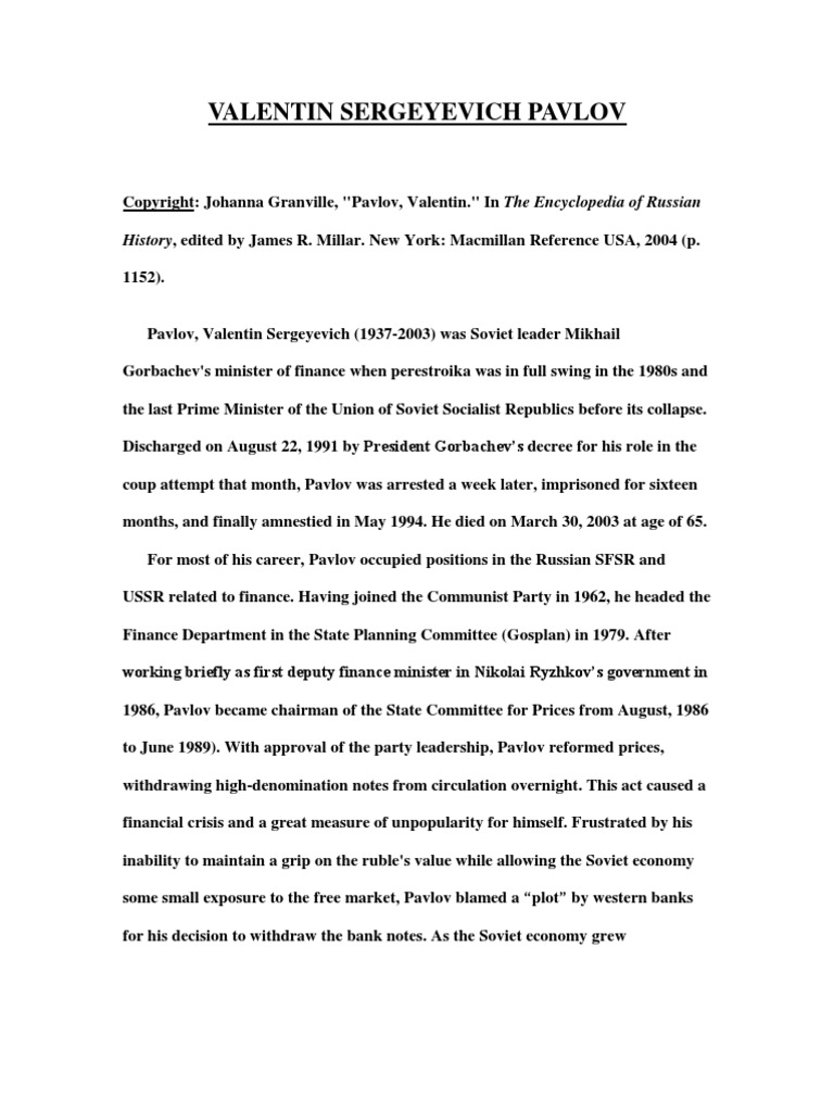 Valentin Pavlov and His Role in The Failed August 1991 Coup D'etat ...
