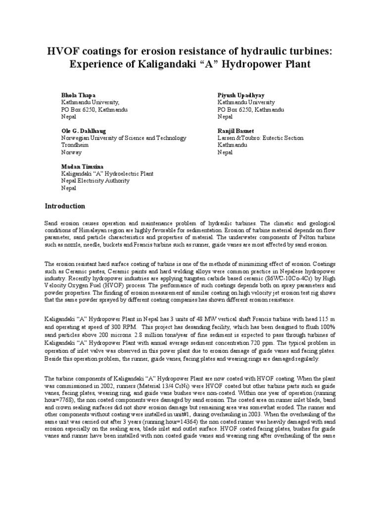 HVOF Coatings For Turbine | PDF | Ceramics | Erosion