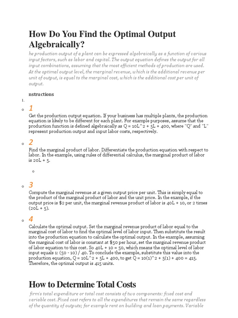 How Do You Find The Optimal Output Algebraically | PDF | Labour ...