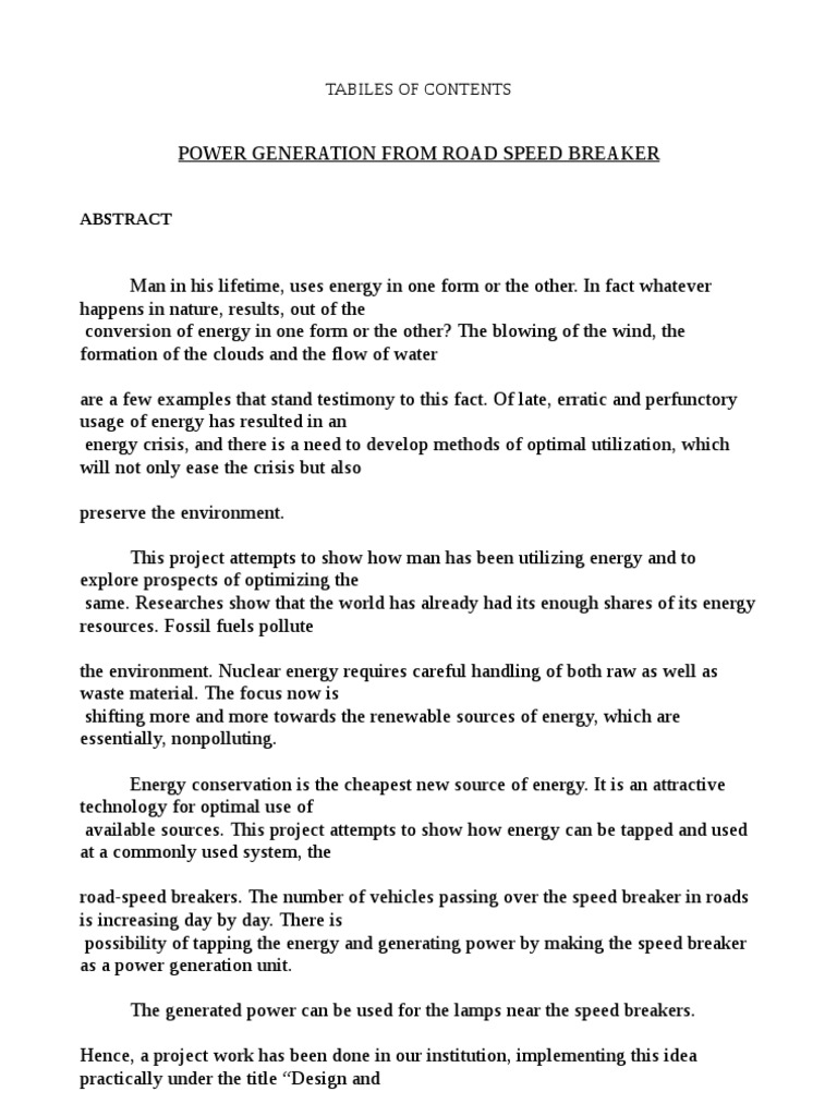 Generating Electricity from Speed Bump Kinetic Energy: Design and ...