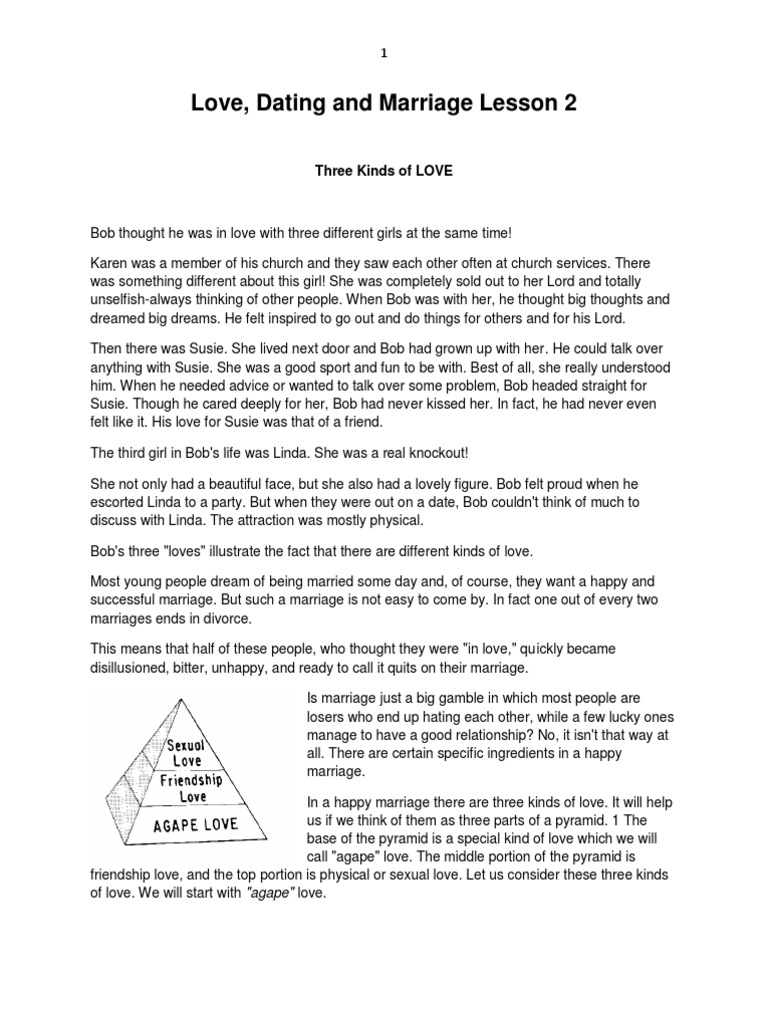 Love, Dating and Marriage Lesson 2: Three Kinds of LOVE | PDF ...