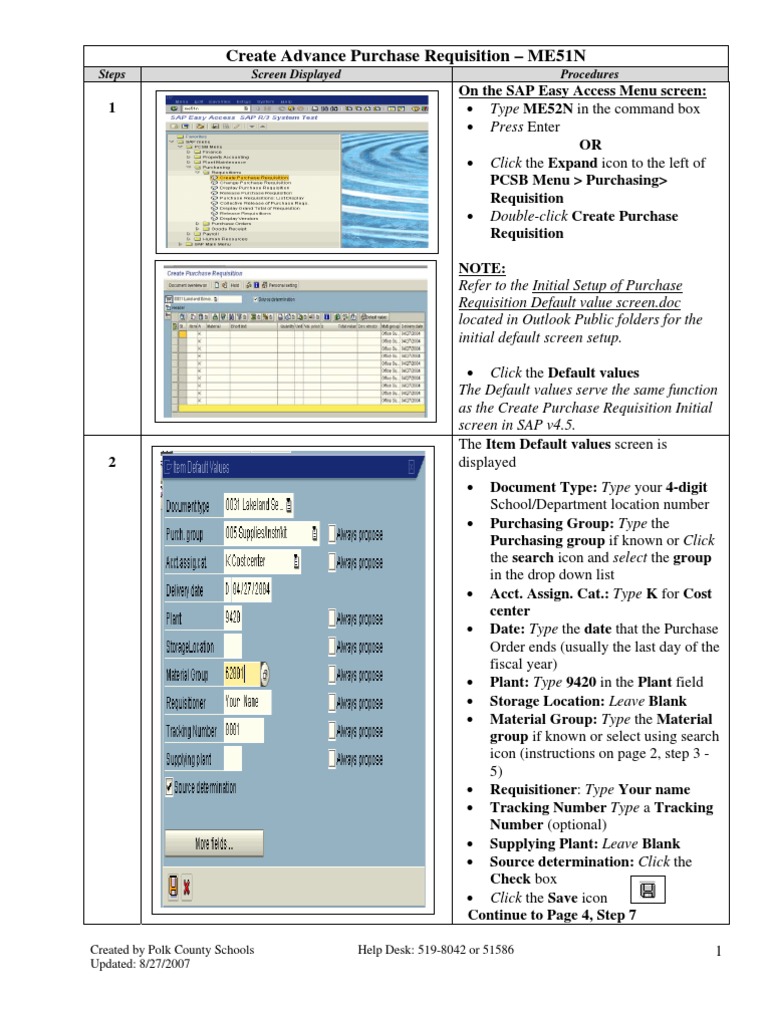 Create Advance Purchase Requisition - ME51N: Steps Screen Displayed Procedures | PDF | Double ...