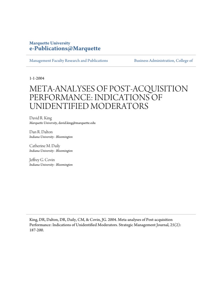 Meta-Analyses of Post-Acquisition Performance - Indications of Un | PDF ...