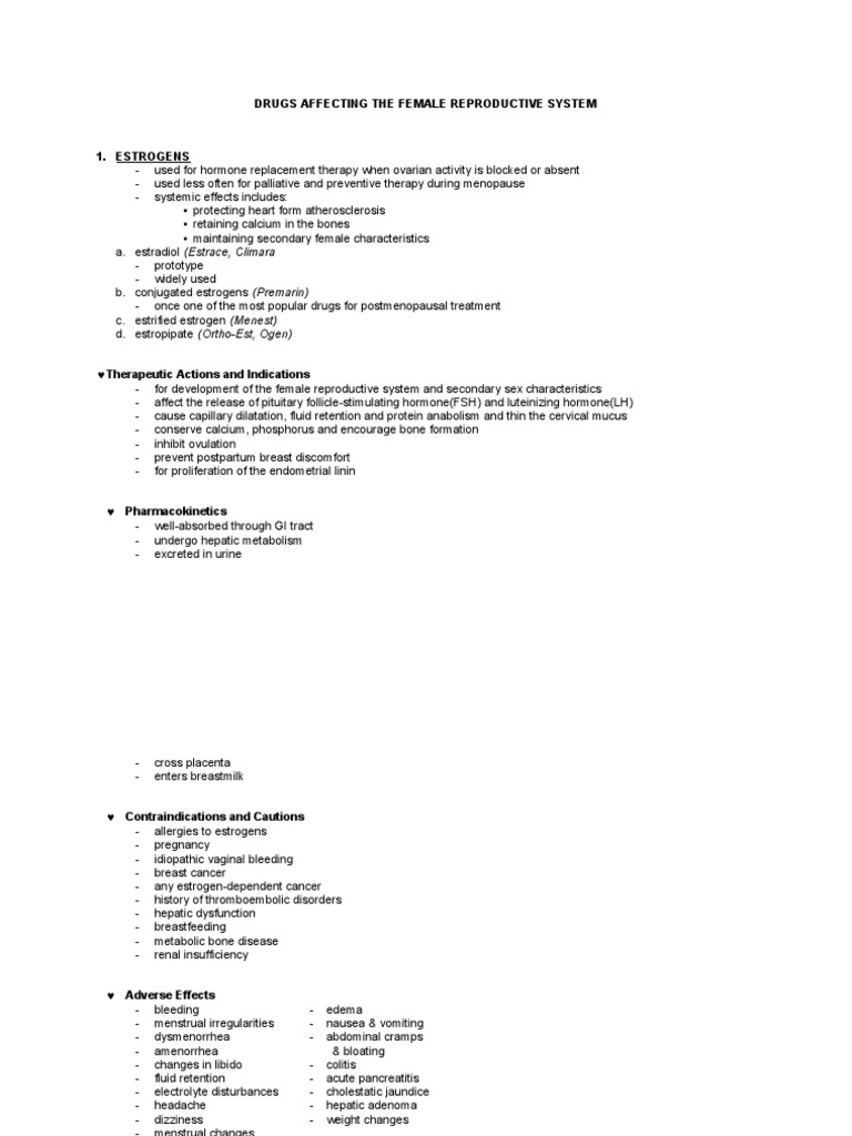 Drugs Affecting The Female Reproductive System | PDF | Estrogen ...