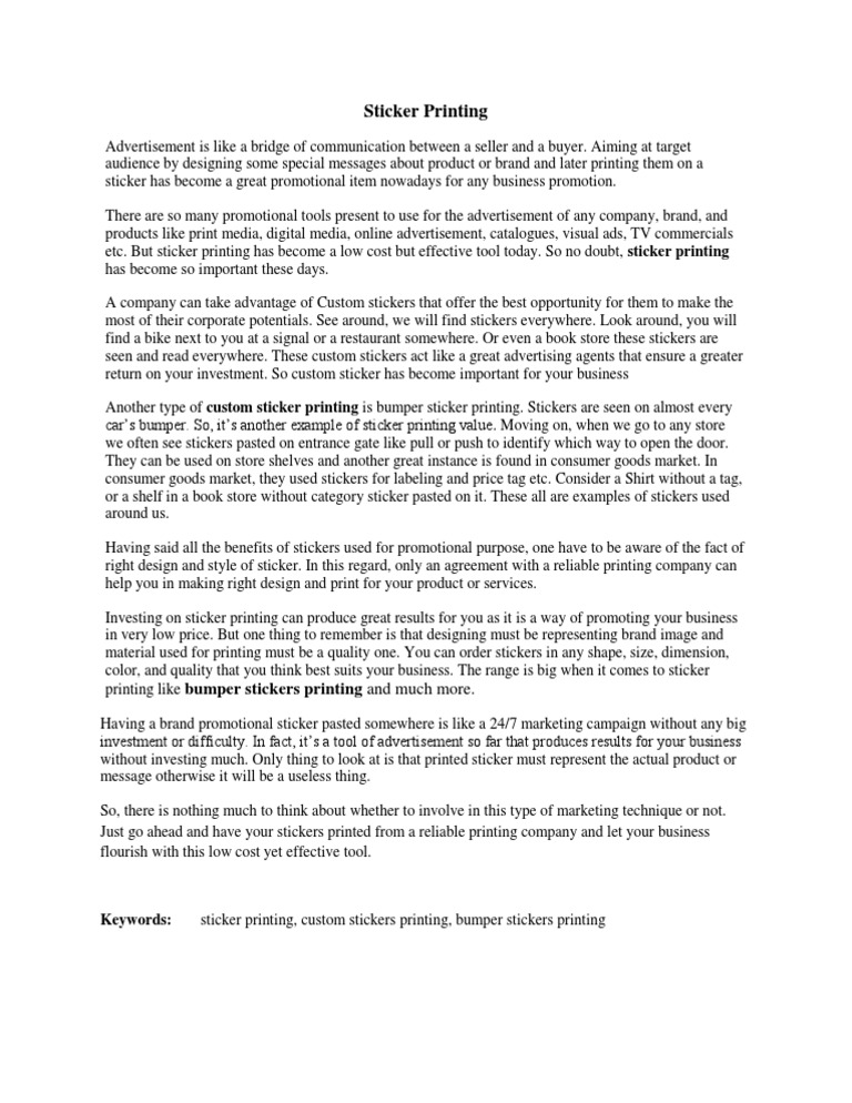 Sticker Printing: Bumper Stickers Printing and Much More | PDF ...