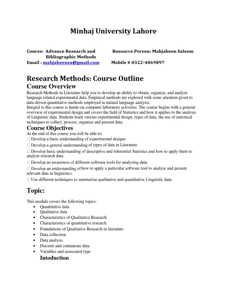 Minhaj University Lahore: Course Overview | PDF | Statistics | Descriptive Statistics