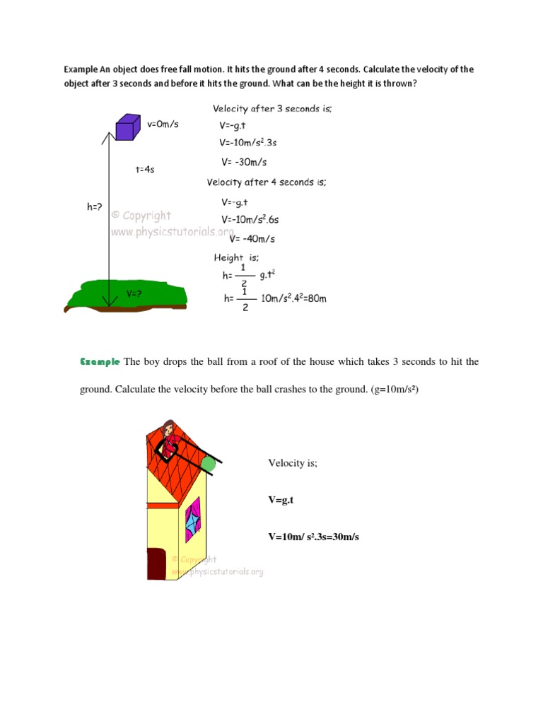 Example An Object Does Free Fall Motion | Equations Of Motion | Velocity