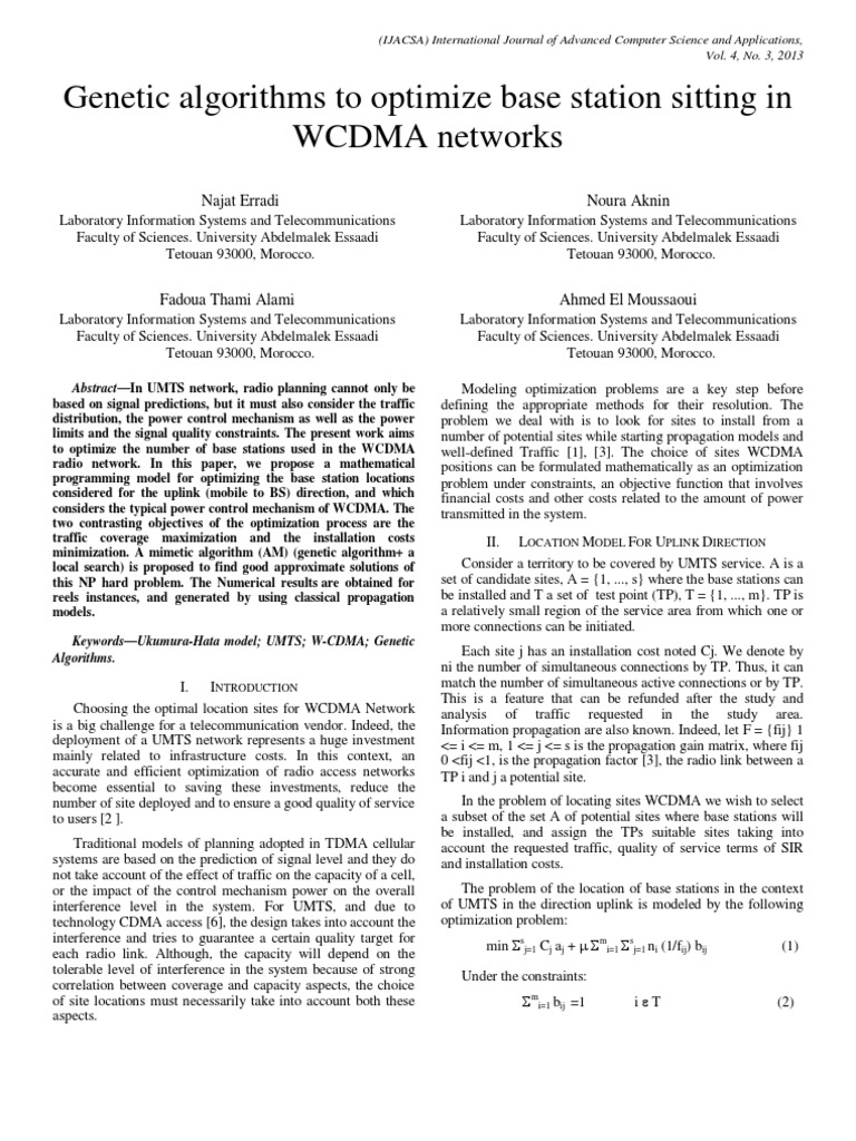 Paper 33-Genetic Algorithms To Optimize Base Station Sitting in WCDMA ...