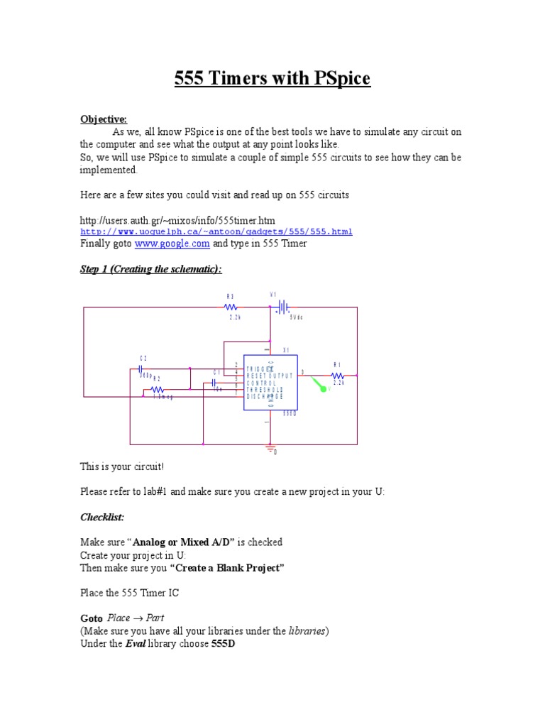 Simulating 555 Timers in PSpice | PDF | Electrical Network | Electrical ...
