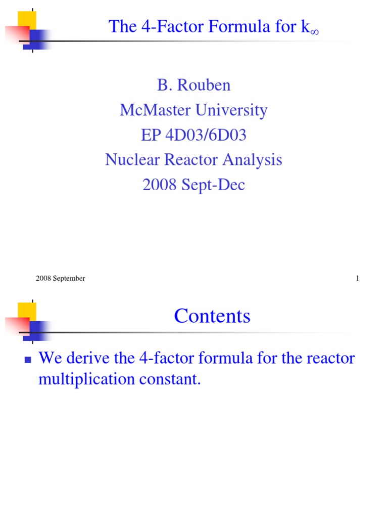 4-Factor Formula for k∞ in Reactors | PDF | Neutron | Nuclear Fission