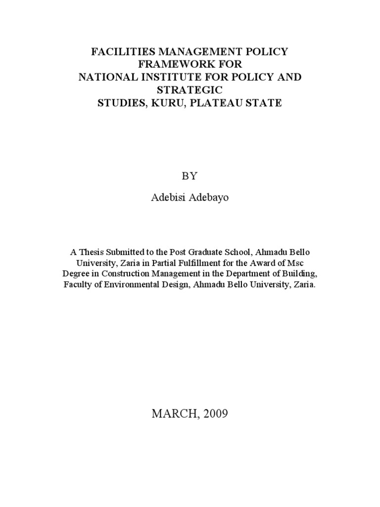 Facilities Management Policy Framework For | PDF | Policy | Strategic ...