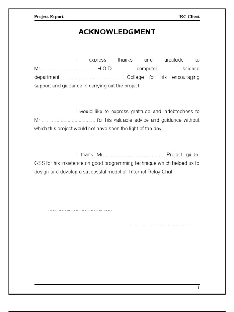 Acknowledgment: Project Report IRC Client | PDF | Class (Computer ...