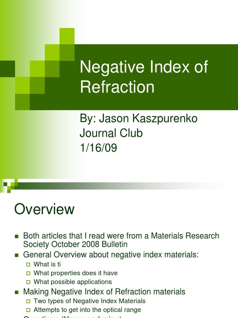 Negative Index of Refraction Draft 1 | PDF | Refractive Index ...