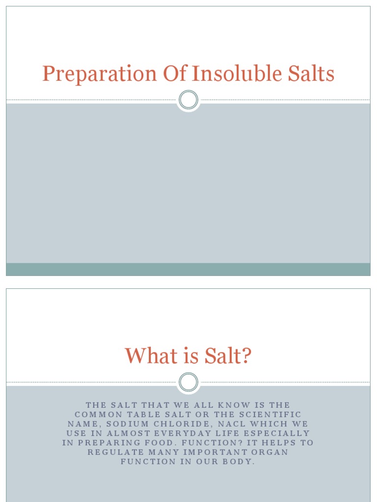 Preparation of Insoluble Salts | PDF | Precipitation (Chemistry ...