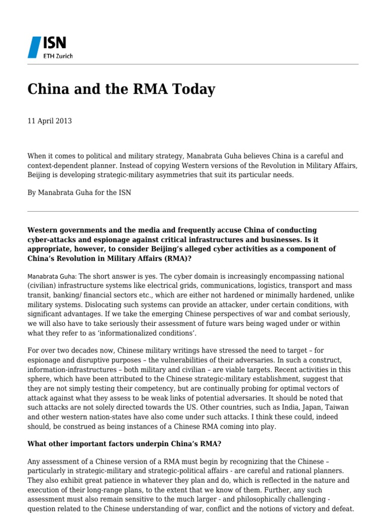 China and The RMA Today | PDF | People's Liberation Army | Military