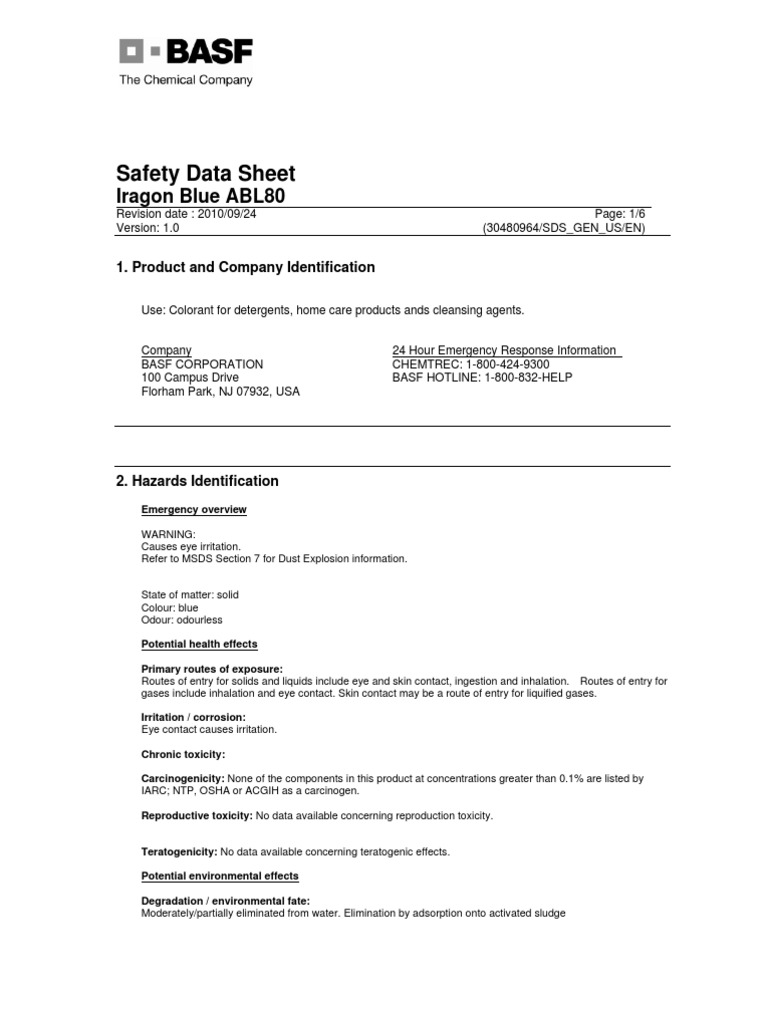 Iragon Blue ABL80 | PDF | Dangerous Goods | Toxicity