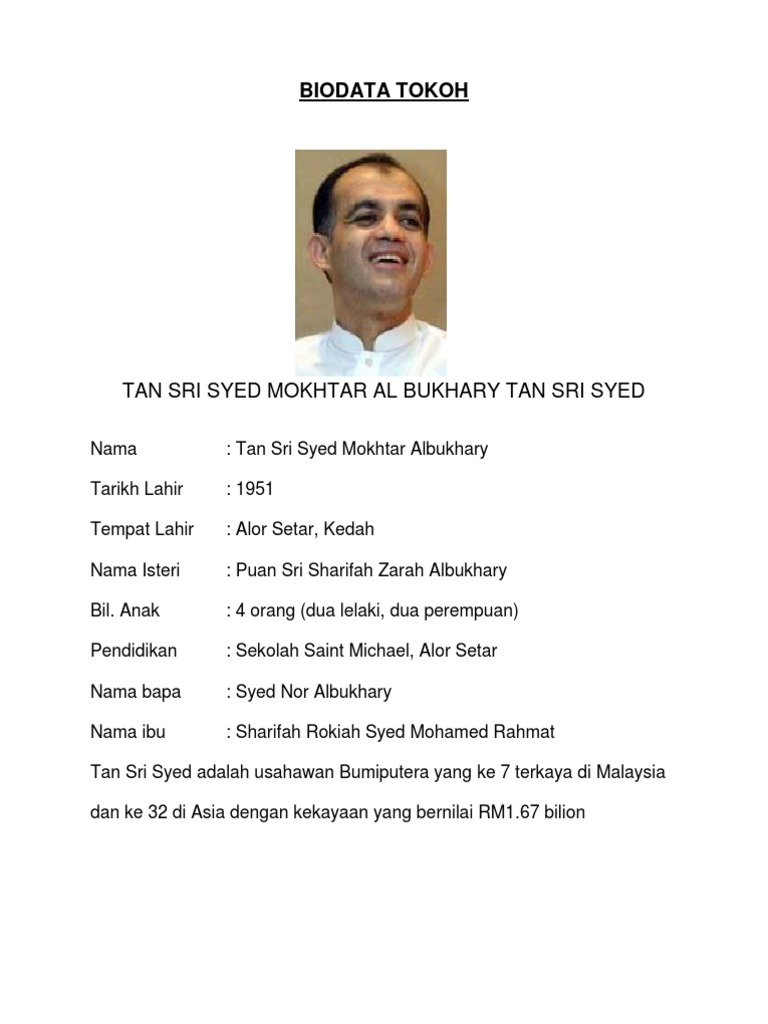 Tan Sri Syed Mokhtar Al Bukhary Tan Sri Syed | PDF