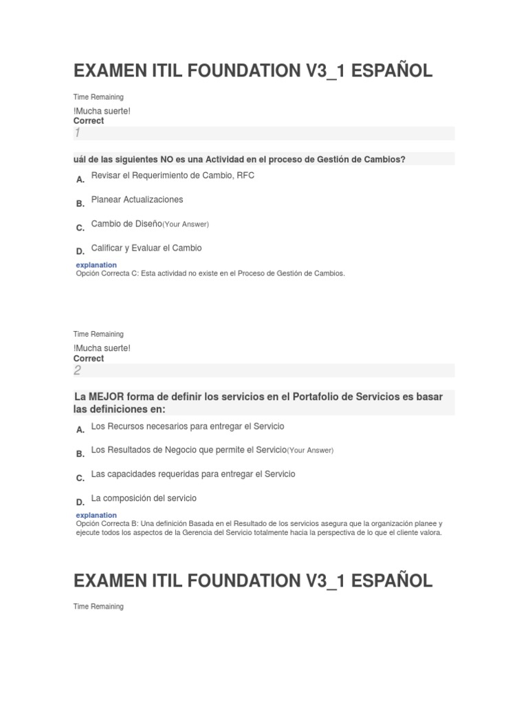 Examen Itil Foundation v3 | PDF | Itil | Proceso de desarrollo de software Examen Itil Foundation v3 | PDF | Itil | Proceso de desarrollo de software