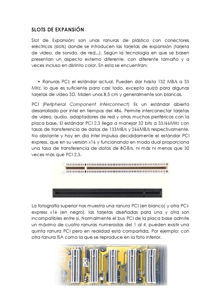 Slots de Expansión | PDF | Hardware de la computadora | Electrónica