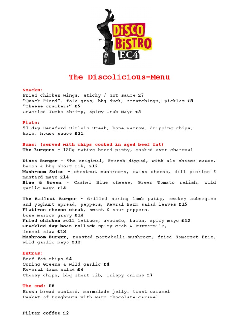 Discolicious Menu and Prices | PDF | Cooking, Food & Wine