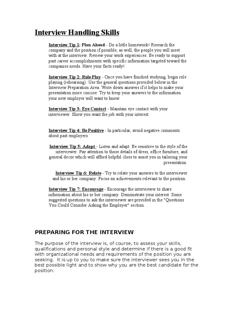 14 - Interview Handling Skills | PDF | Interview | Question