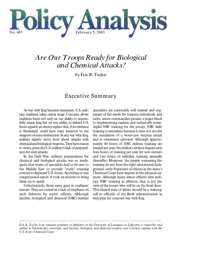 Are Our Troops Ready For Biological and Chemical Attacks?, Cato Policy Analysis No. 467 | PDF ...