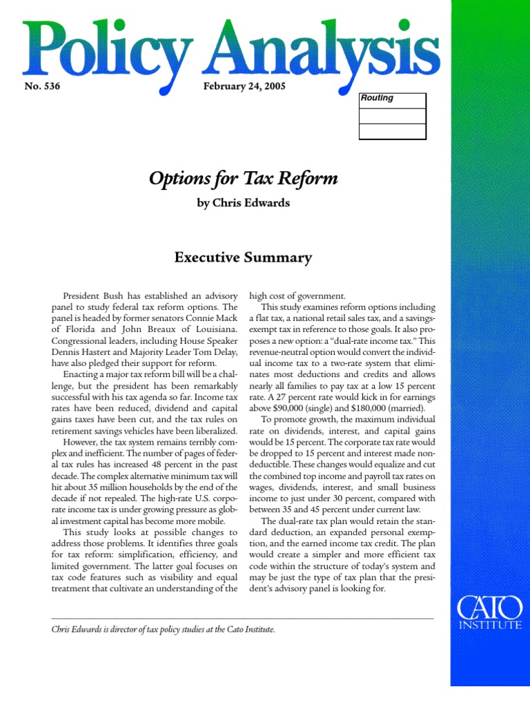 Options For Tax Reform: Executive Summary | PDF | Taxation In The ...