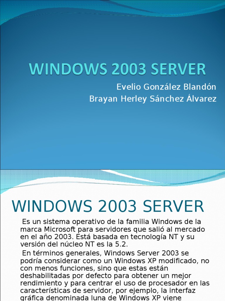 Presentacion de Windows Server 2003 | PDF | Windows Server 2003 ...