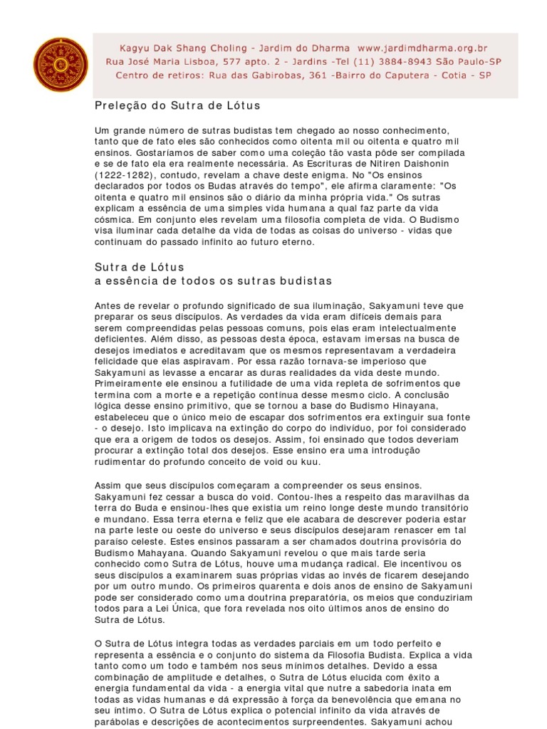 Preleção do Sutra de Lótus Budista | PDF | Gautama Buddha | Sabedoria