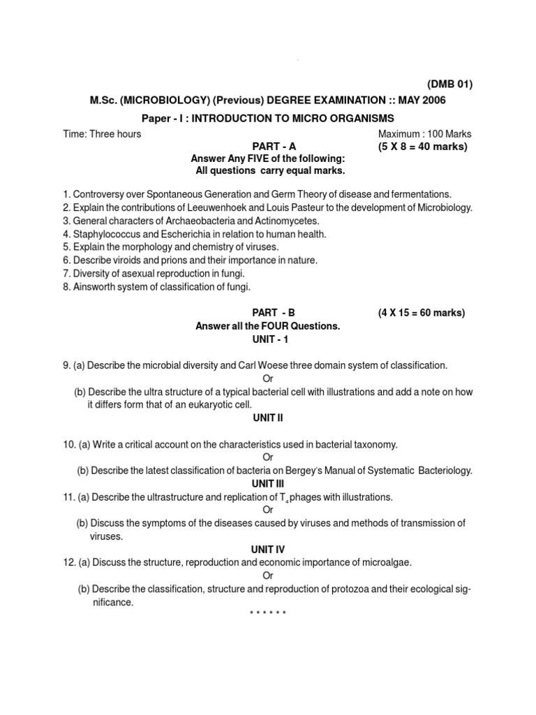 M.Sc. Microbiology Exam Papers 2006 | PDF | Immune System | Antigen