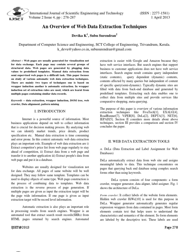 An Overview of Web Data Extraction Techniques: Devika K, Subu Surendran ...