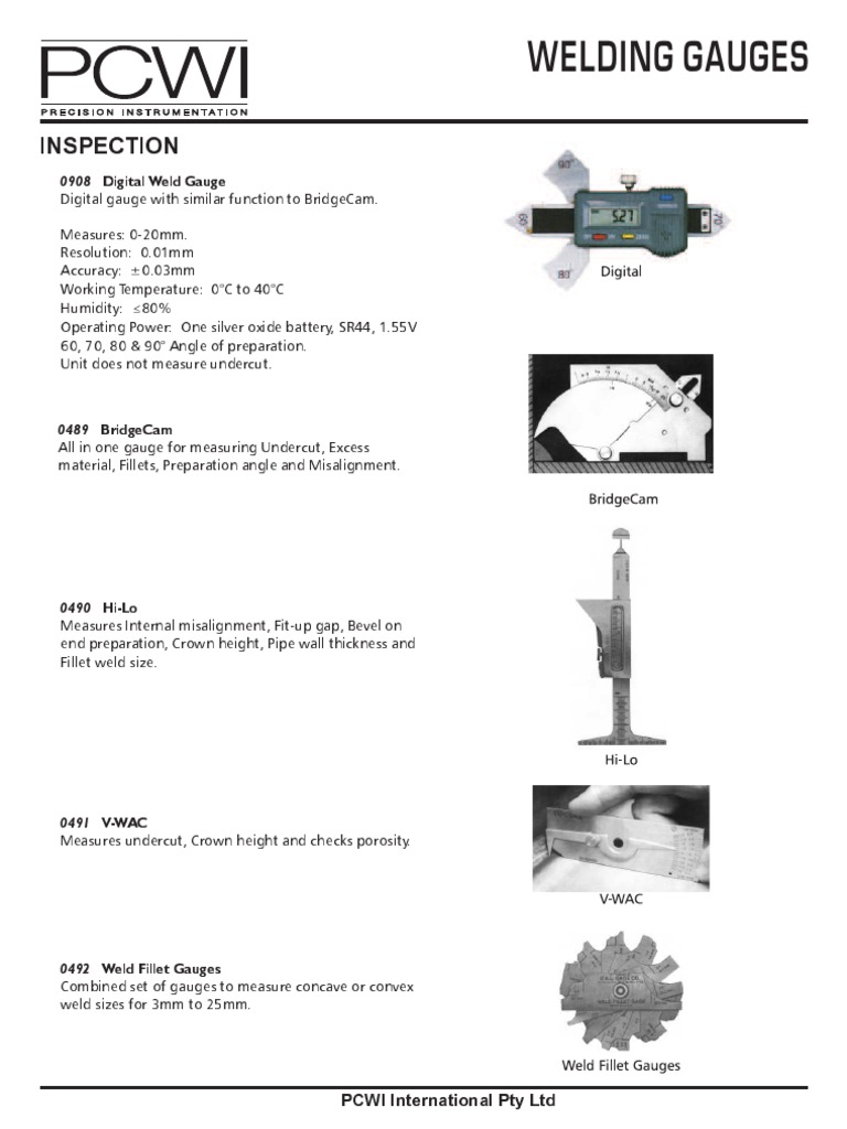 Datasheet Bridgecam Welding Gauges | PDF