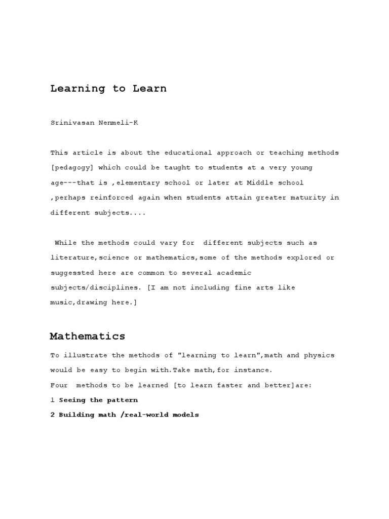 Learning - To-Learn - For Math | PDF | Teaching Method | Teachers