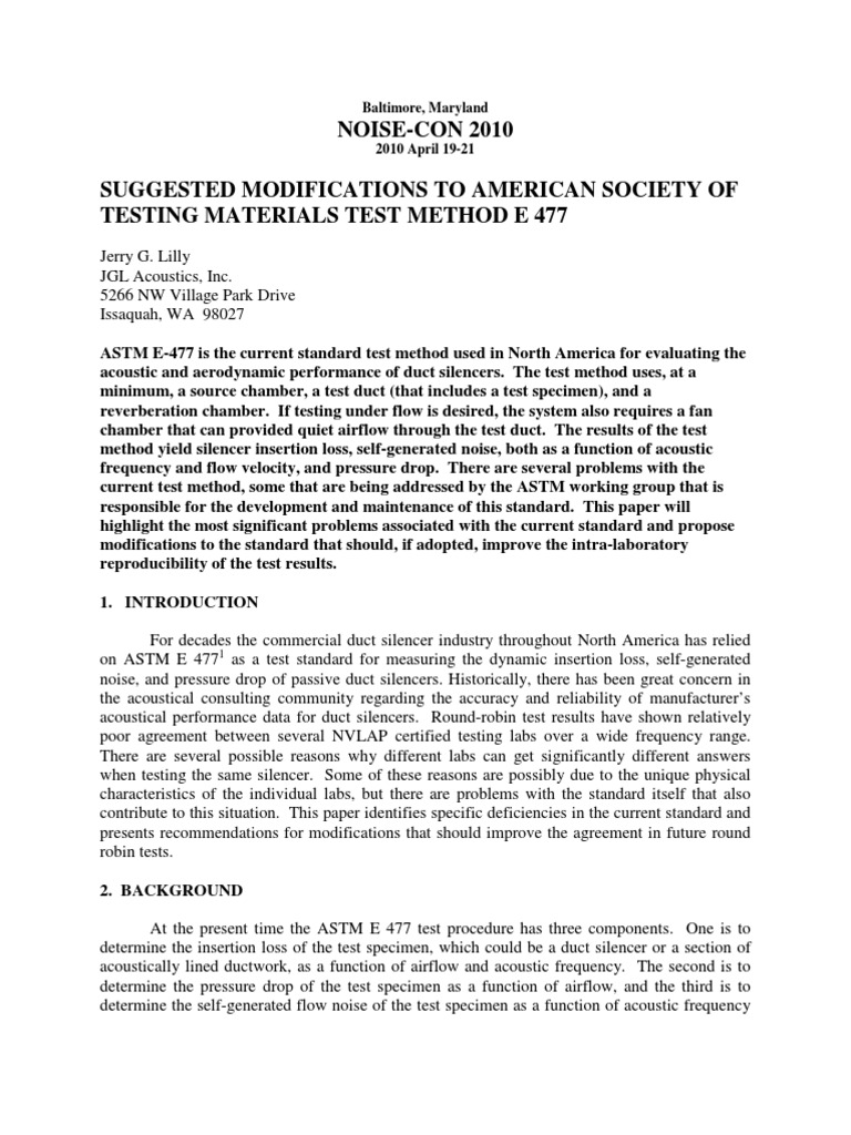 Suggested Modifications To ASTM E477 | PDF | Duct (Flow) | Noise