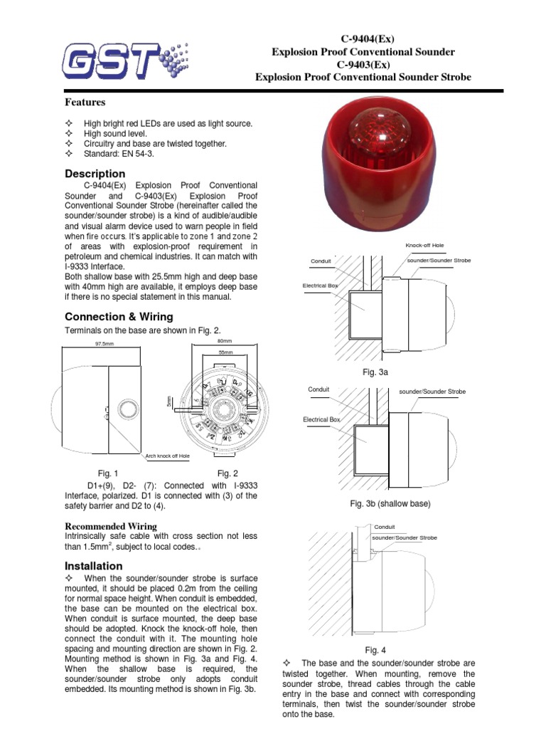 GST C-9404 (Ex) Sounder | Electrical Wiring | Electrical Connector